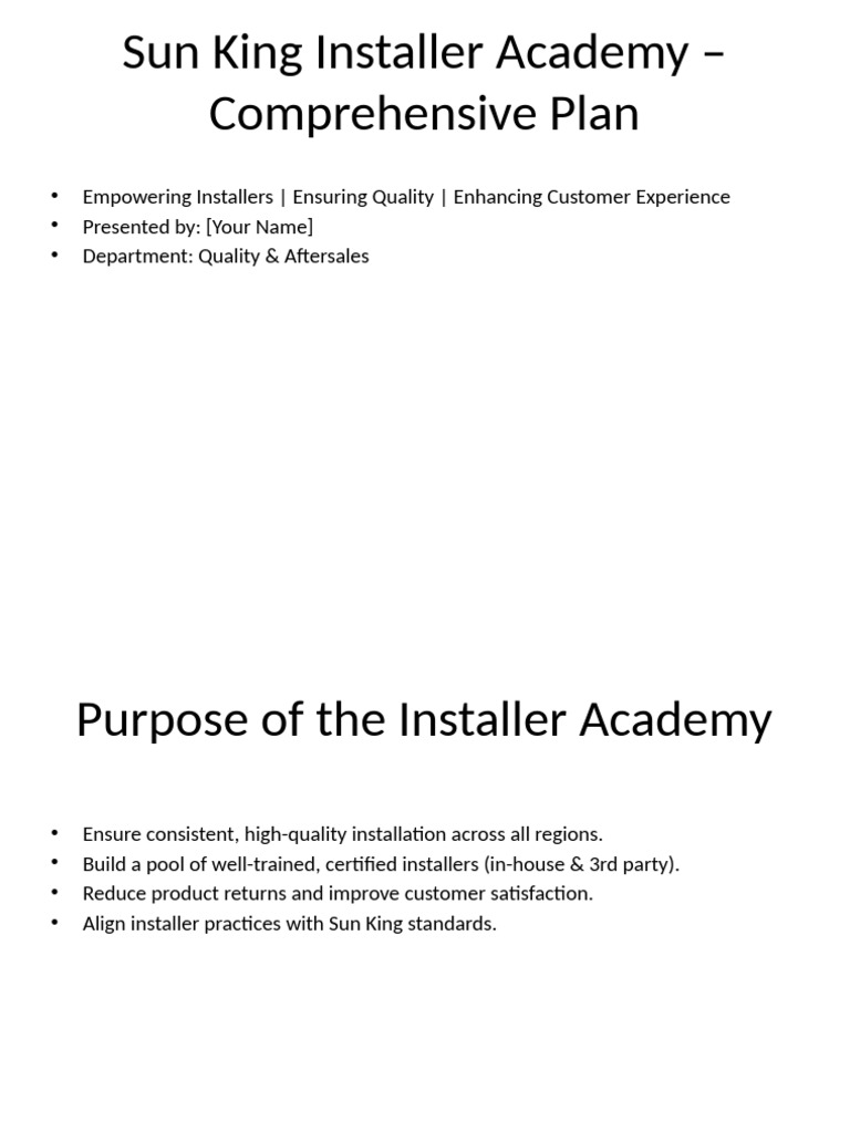 Sun King Installer Academy Plan | PDF | Educational Technology | Business