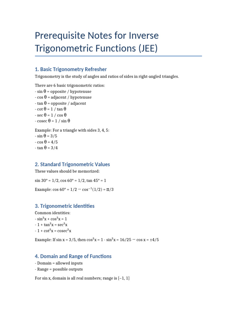 JEE Inverse Trigonometric Functions Guide | PDF