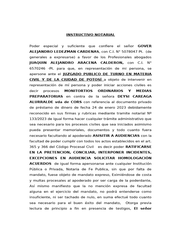 Instructiva de Poder para Proceso Judicial | PDF