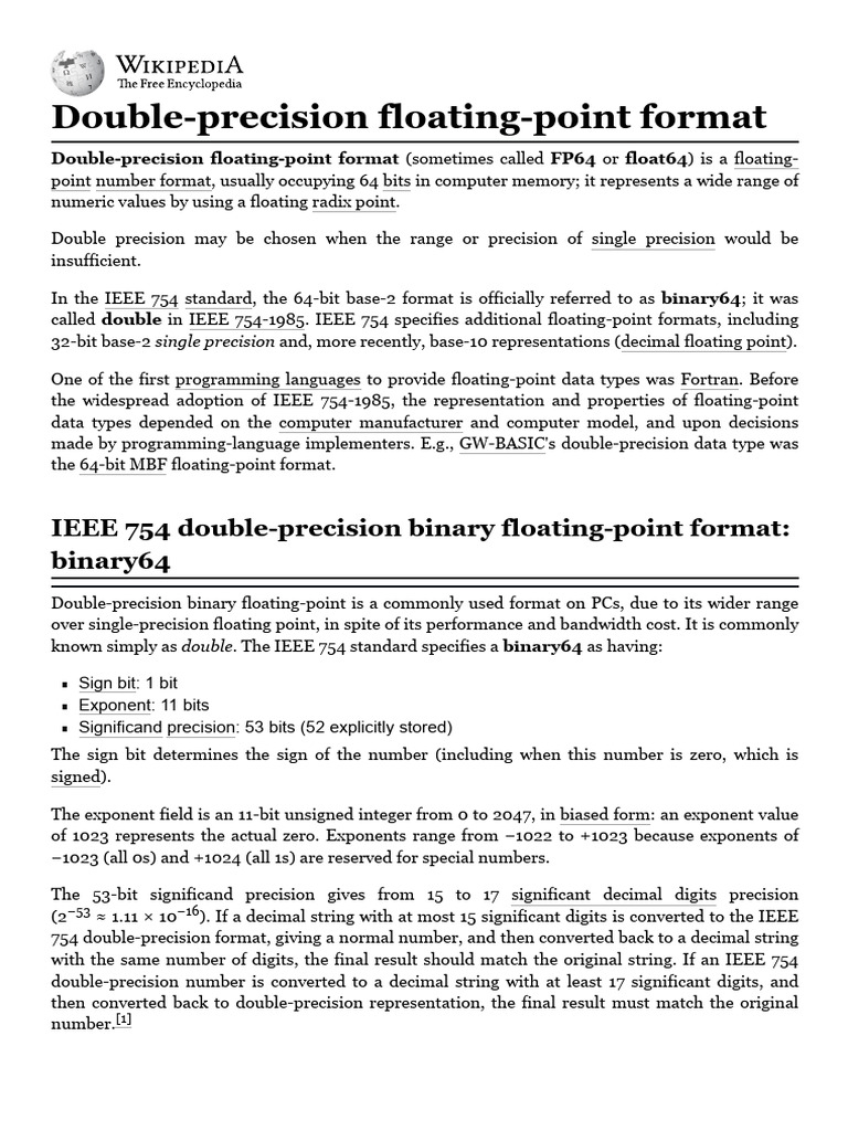 IEEE 754 Double-Precision Format | PDF | Arithmetic | Computer Programming