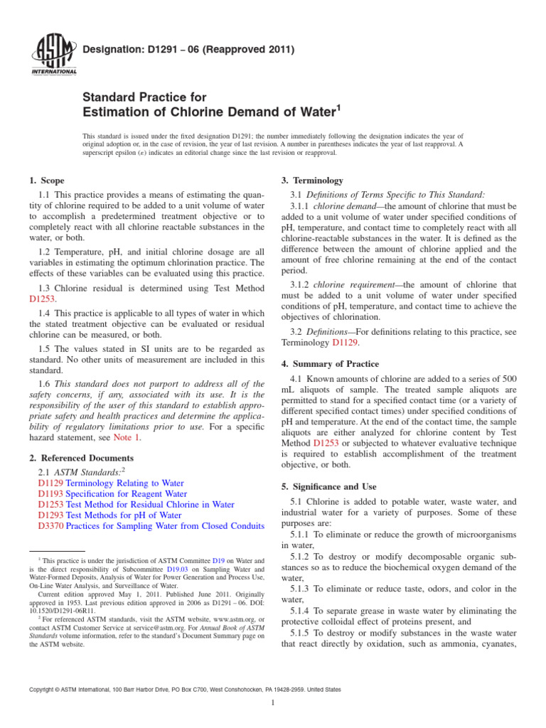 Chlorine Demand Estimation in Water | PDF | Titration | Chemistry