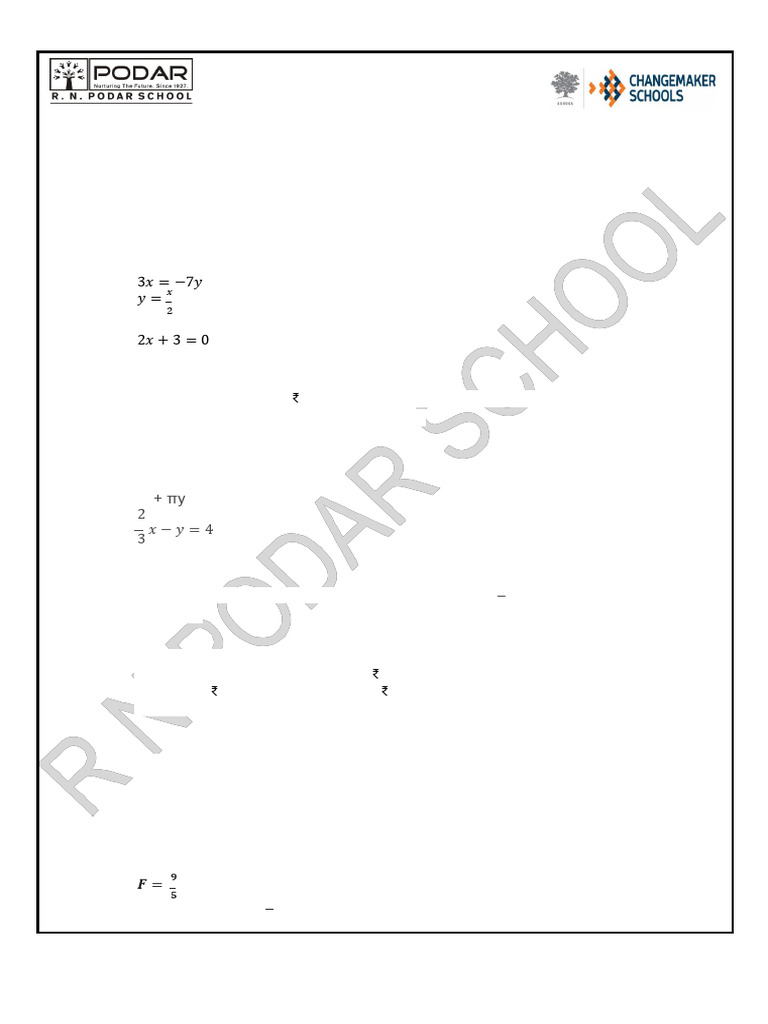 Question Bank Linear Equation | PDF | Equations | Fahrenheit
