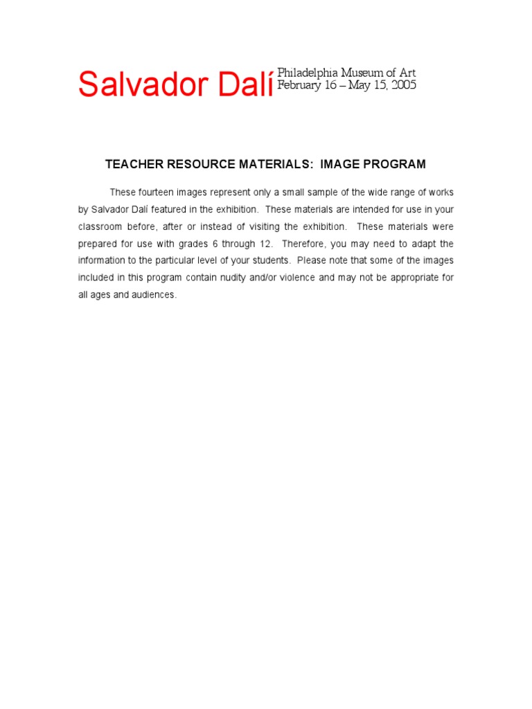 Salvador Dalí: Teacher Resource Materials: Image Program | PDF ...