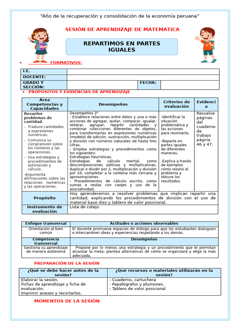 3° Ses Mate Mart 8 Repartimos en Partes Iguales | PDF | Aprendizaje