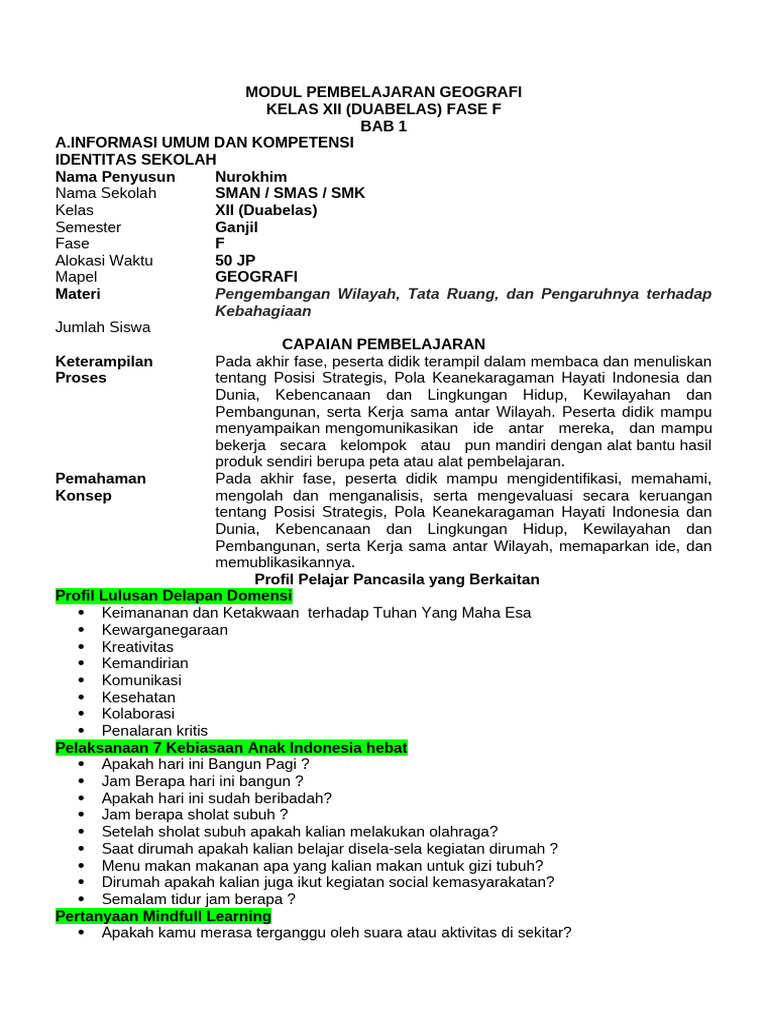 CTH Deep Learning Geografi KLS 12 | PDF