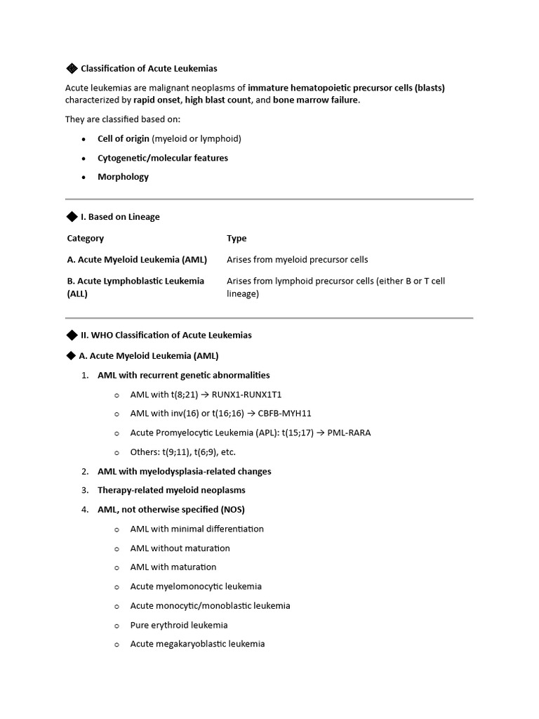Acute Leukemia Classification Overview | PDF | Medical Specialties ...