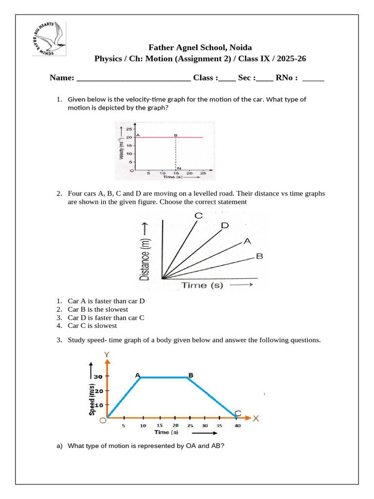 Class 9 - Motion Assignment 2 2025-26 | PDF