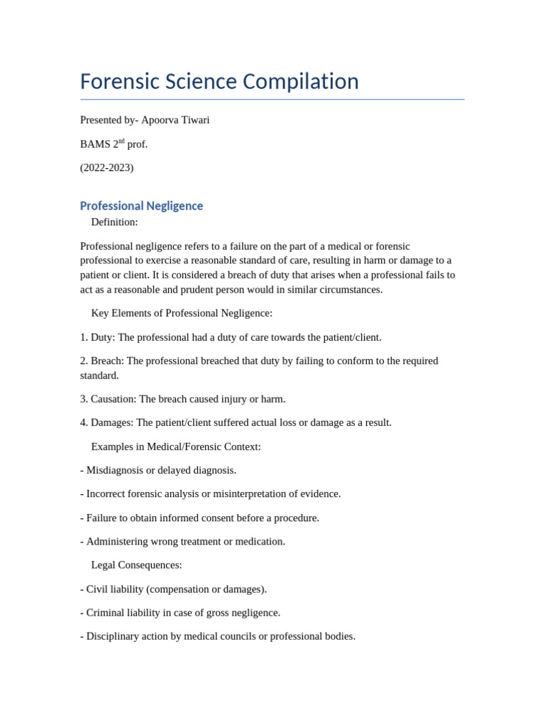 Forensic Science Detailed Compilation Apoorva Tiwari | PDF | Confidentiality | Consent