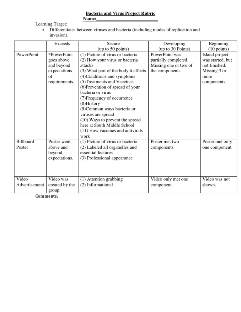 Bacteria and Virus Rubric | PDF