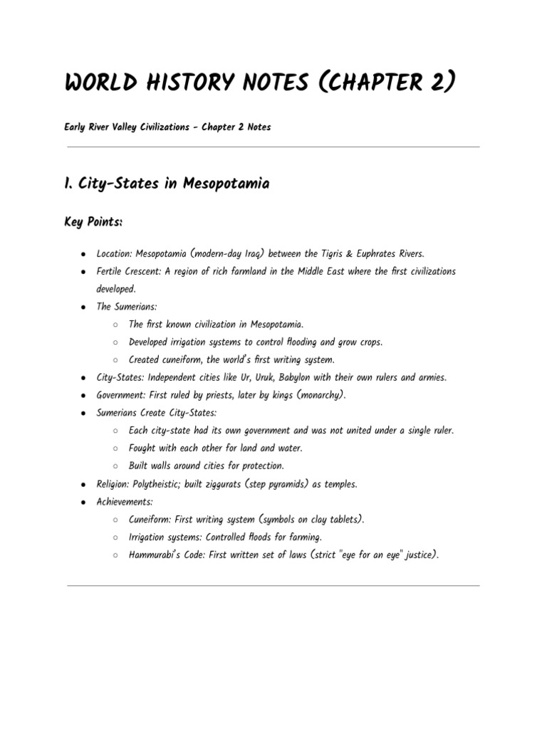 World History Notes (Chapter 2) | PDF | Mesopotamia | Ancient Egypt