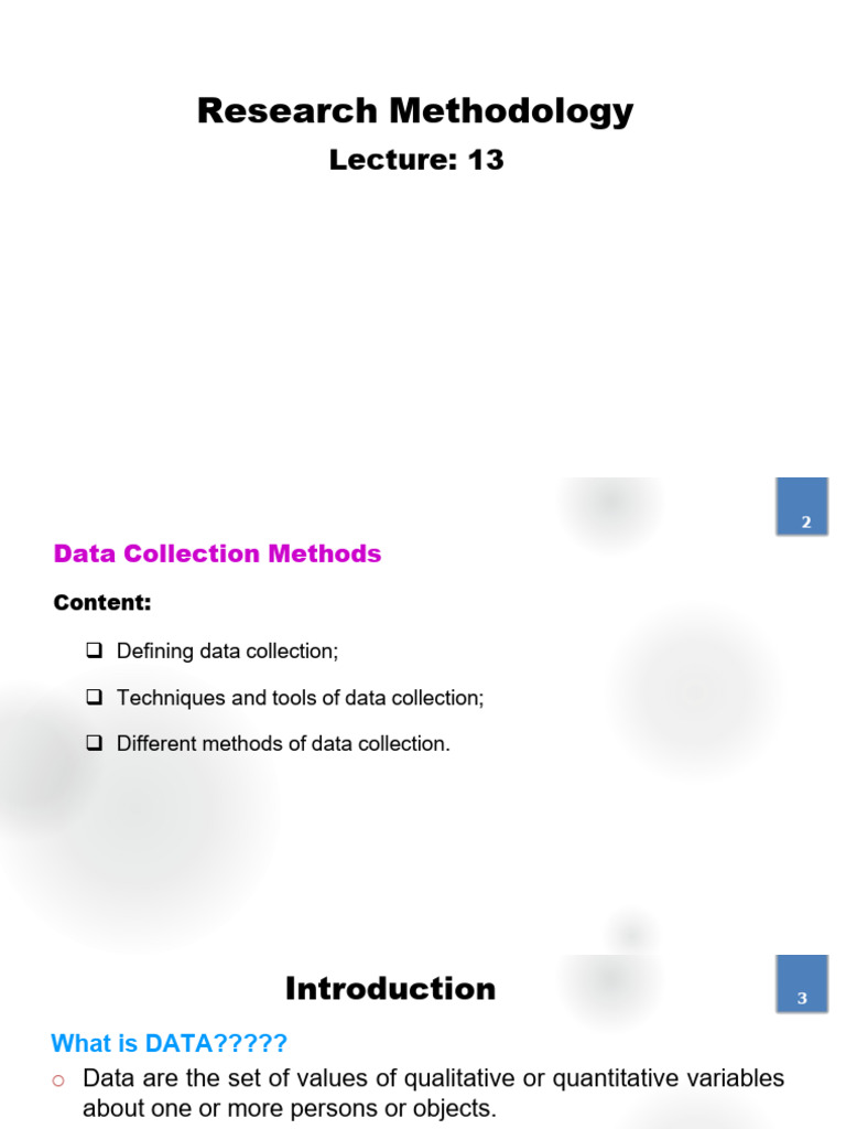 8.session Lacture 13 Data Collection Methods | PDF | Questionnaire | Data
