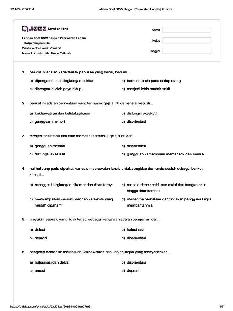 Latihan Soal SSW Kaigo Lansia | PDF