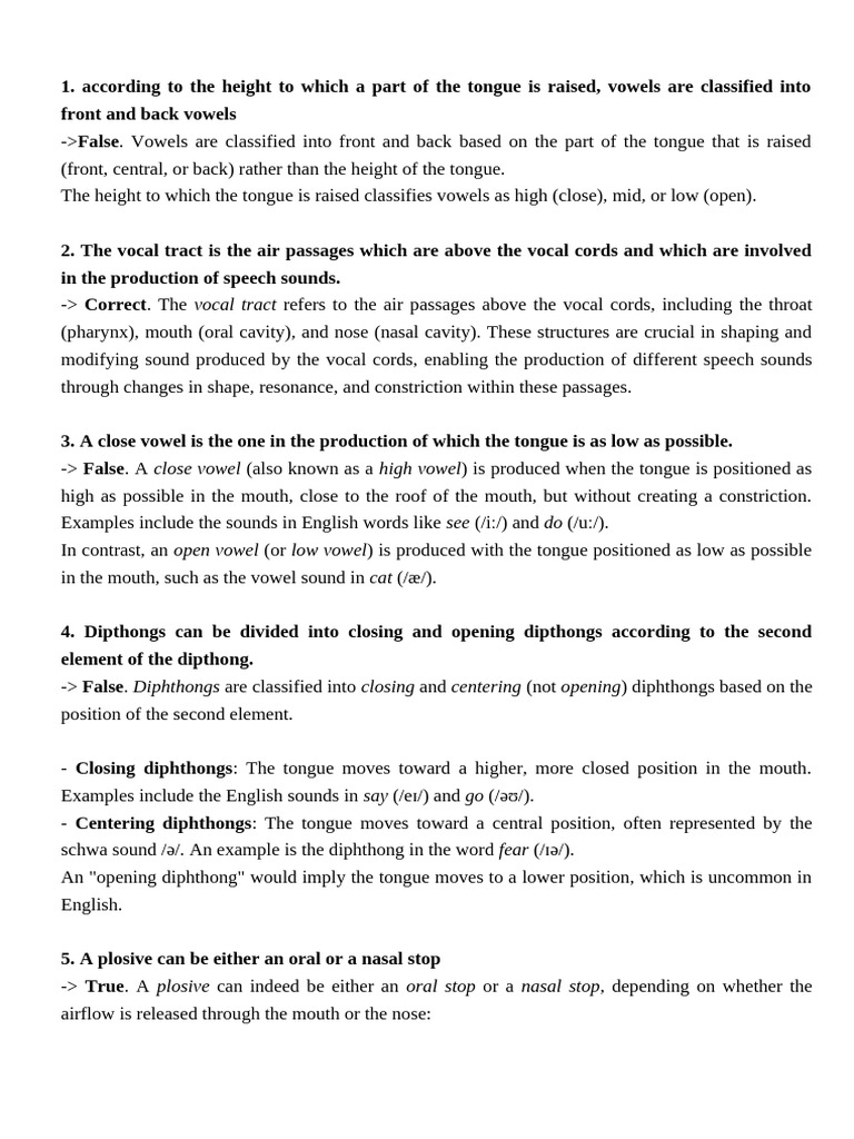 True FalseCorrect Statement Phonetics | PDF | Syllable | Stress (Linguistics)