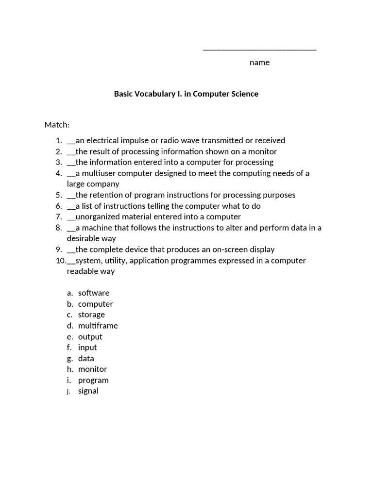 Computer Science Basic Vocabulary | PDF