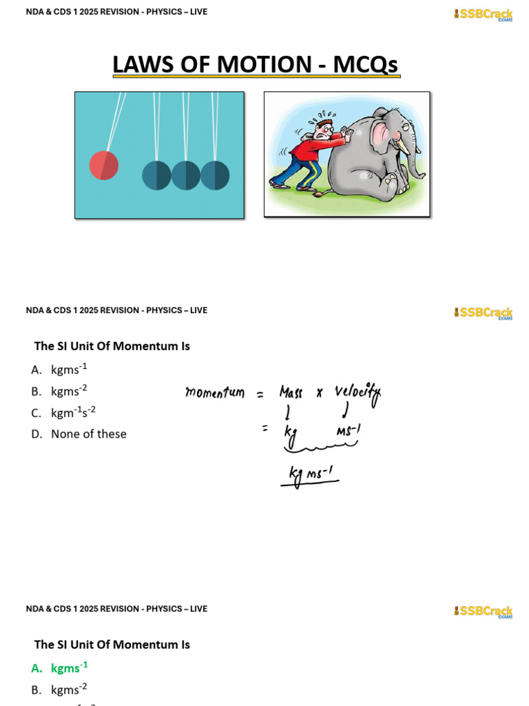 Force Laws of Motion MCQ | PDF | Force | Momentum