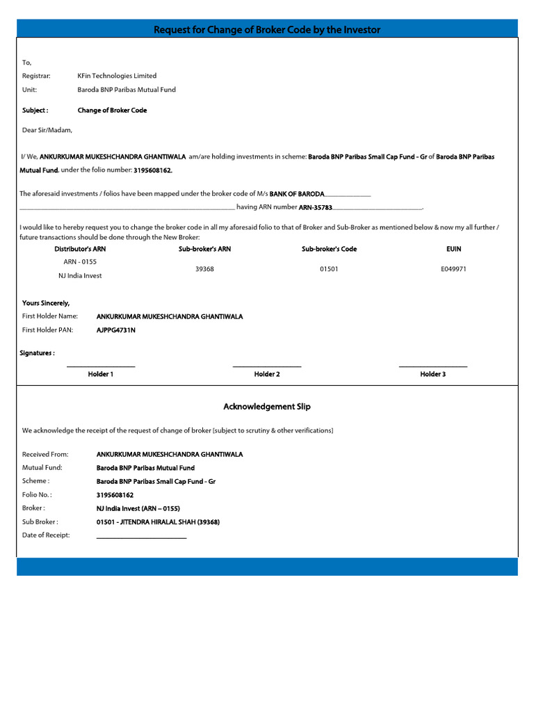Change of Broker Code Request | PDF
