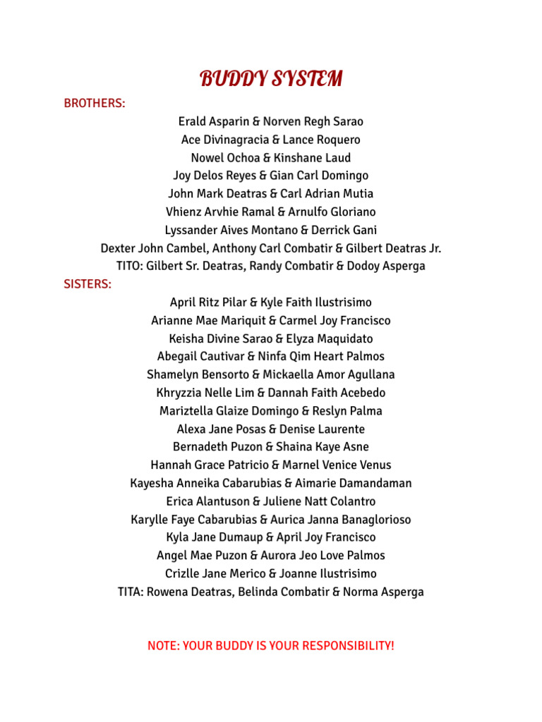 Buddy System Responsibilities | PDF