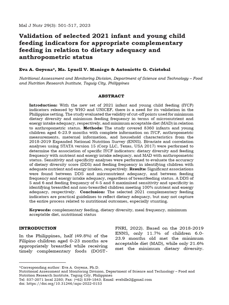 Validating 2021 IYCF Indicators in the PH | PDF | Breastfeeding | Vitamin