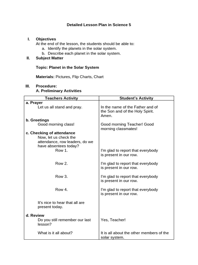 Detailed Lesson Plan in Science 5 | PDF | Planets | Solar System