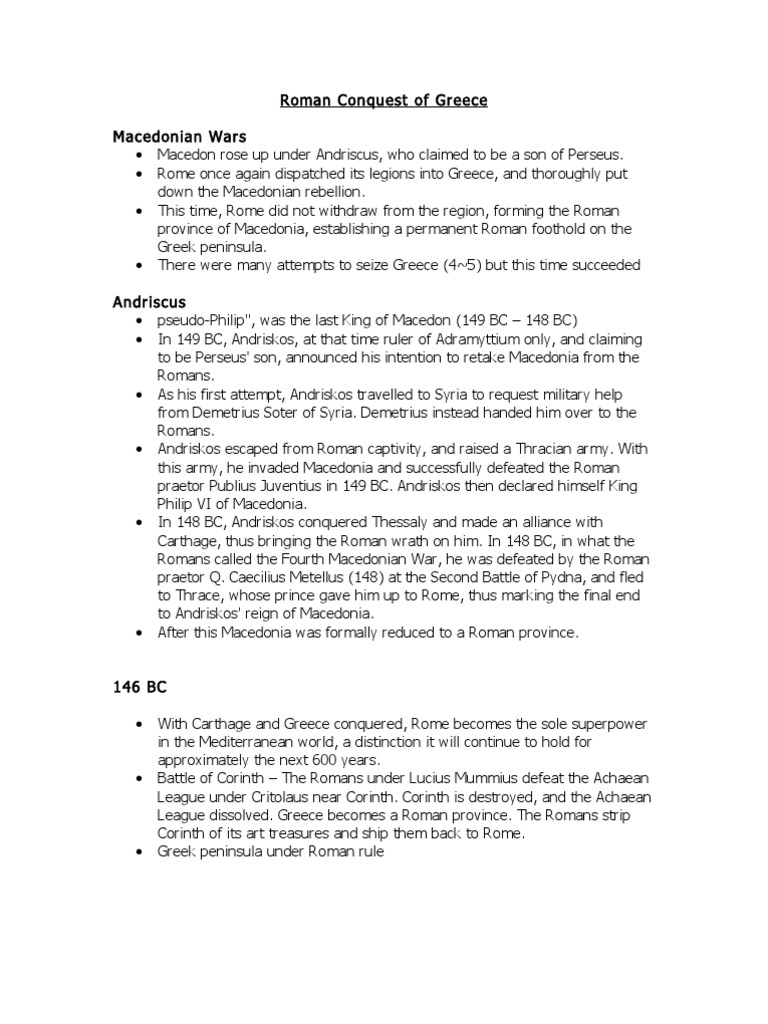 Roman Conquest of Greece | PDF | Macedonia (Ancient Kingdom) | Ancient ...