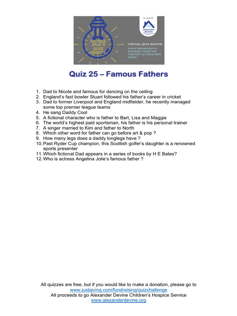 Famous Fathers Quiz Challenge | PDF