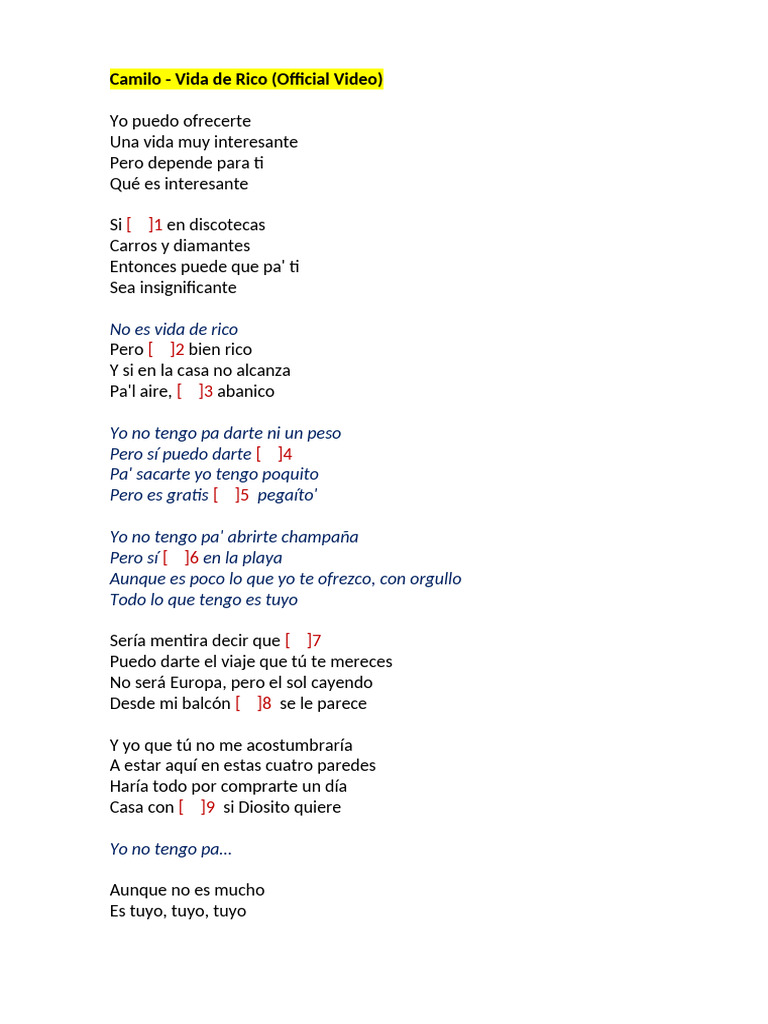 Camilo - La Vida de Rico | PDF