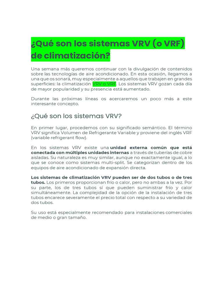 VRV o VRF Como Funciona | PDF | Aire acondicionado | Termodinámica
