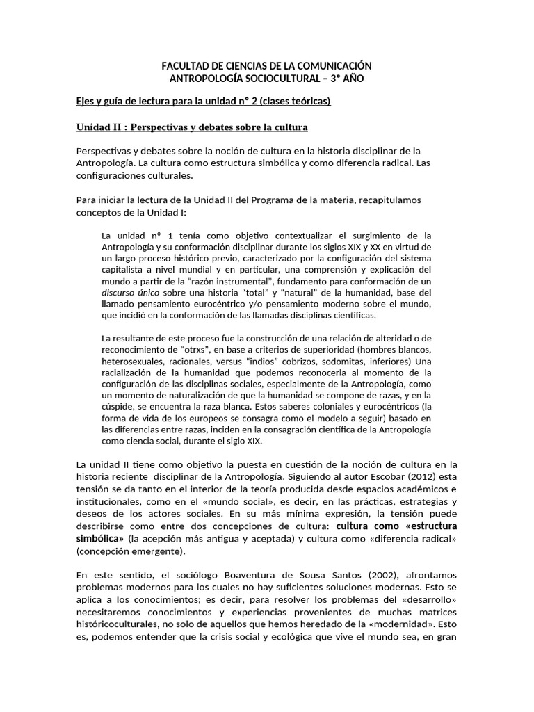 Guía de Lectura Unidad 2 | PDF | Antropología | Sociedad