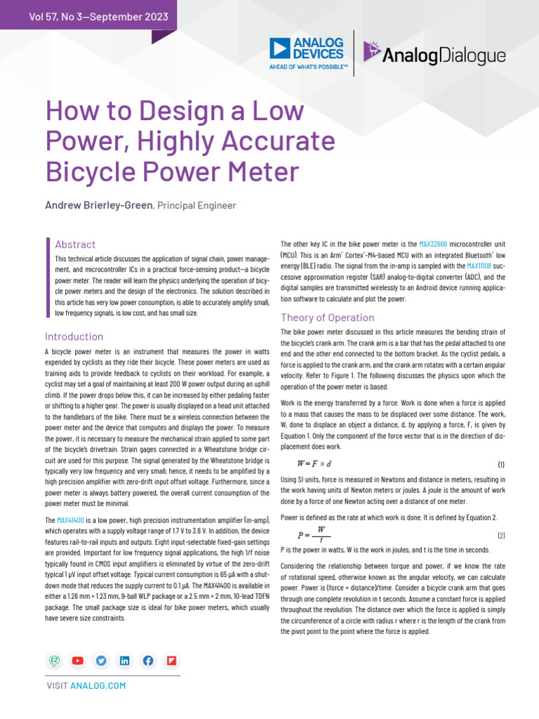 Low Power Highly Accurate Bicycle Power Meter | PDF | Power (Physics) | Torque