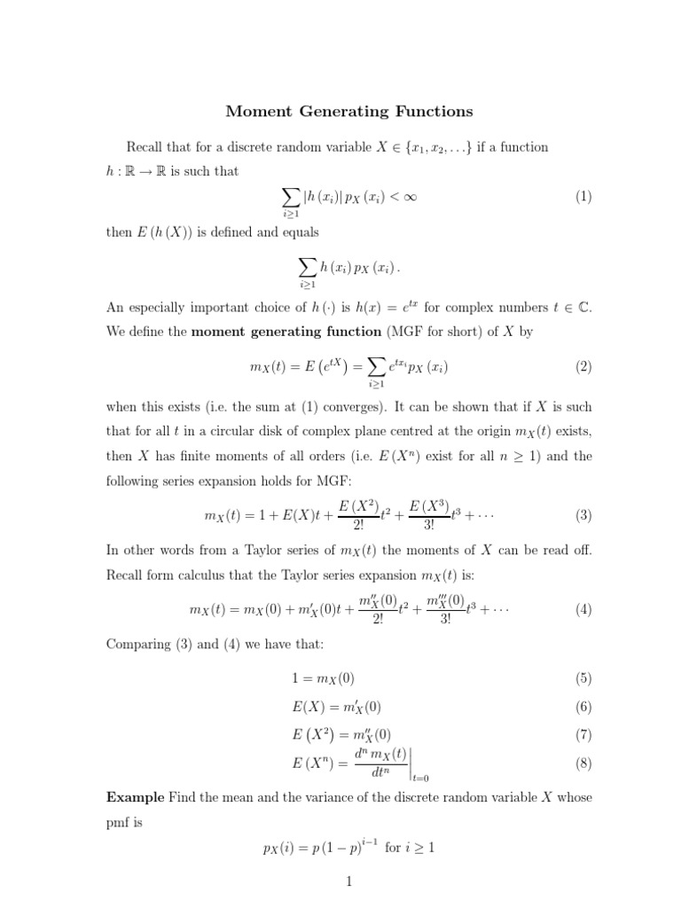 Understanding Moment Generating Functions | PDF | Teaching Methods ...