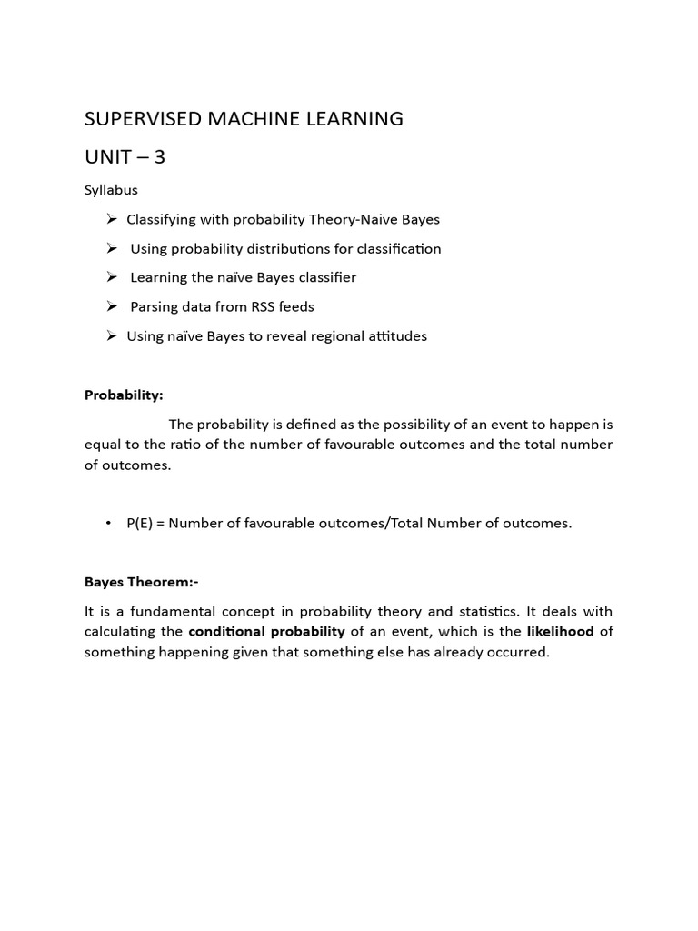 Supervised Machine Learning Unit 3 | PDF | Statistical Classification | Applied Mathematics