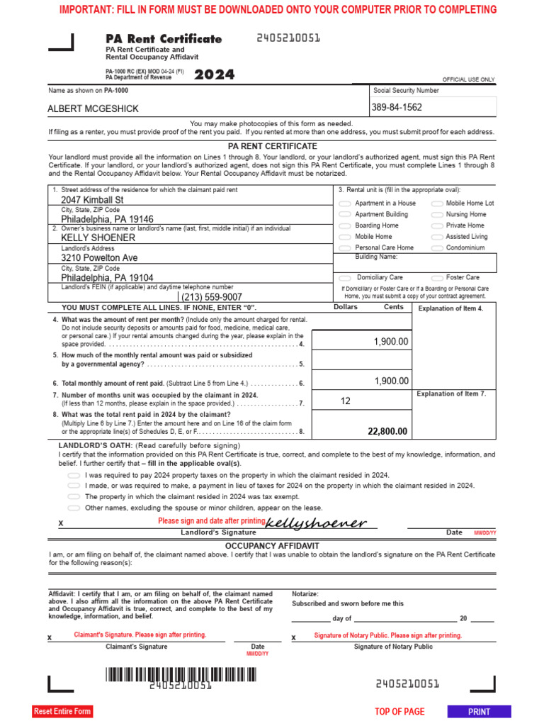 Rent Certificate For Albert | PDF | Landlord | Affidavit