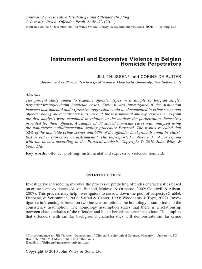 Belgian Homicides: Instrumental vs. Expressive | PDF | Crime & Violence ...