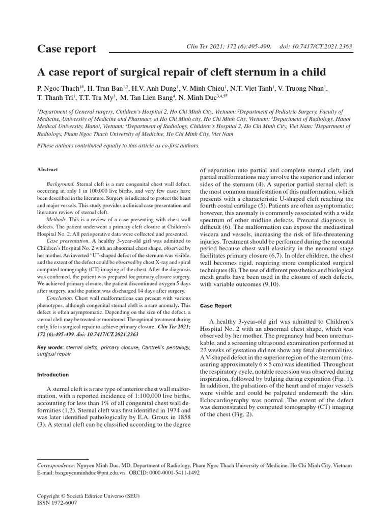 Surgical Repair of Sternal Cleft in Child | PDF | Thorax | Ct Scan