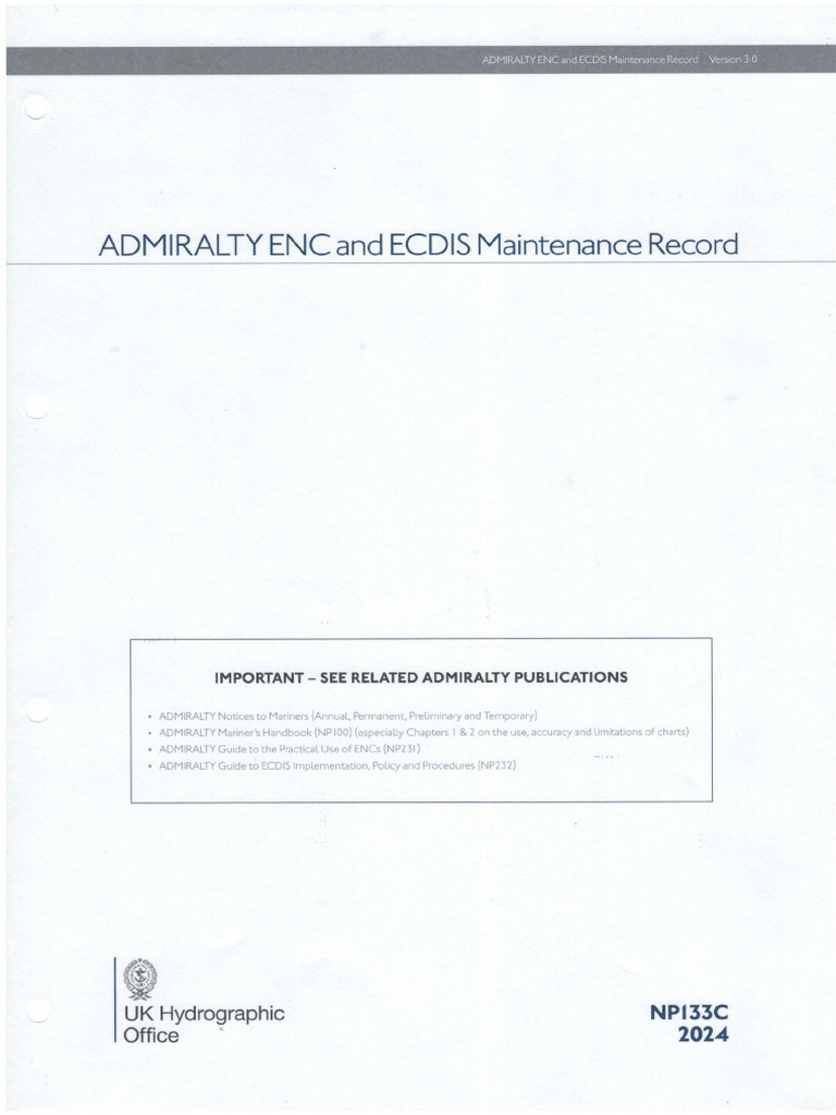 ENP133C - 2024 ADMIRALTY ENC and ECDIS Maintenance Record | PDF