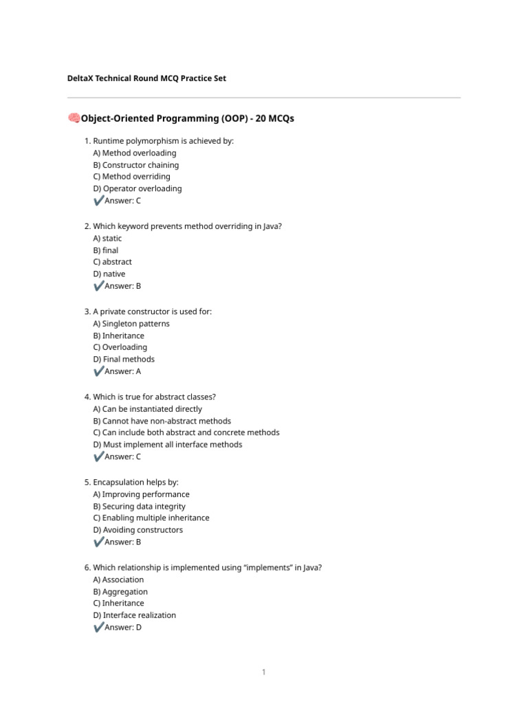 Deltax MCQ Practice | PDF | Method (Computer Programming) | Class (Computer Programming)
