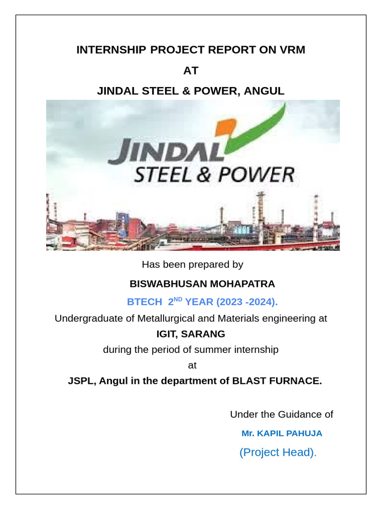 Internship Project Report On VRM | PDF | Mill (Grinding) | Blast Furnace