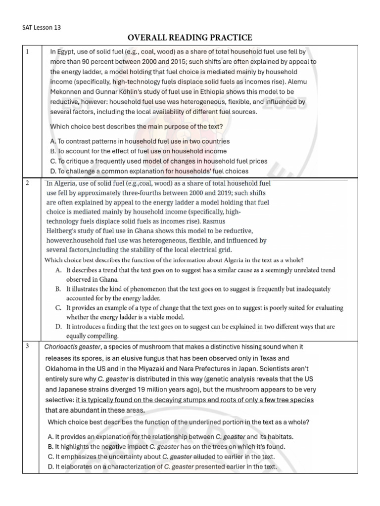 SAT Lesson 13: Reading Practice Insights | PDF | Volcano | Vitamin D