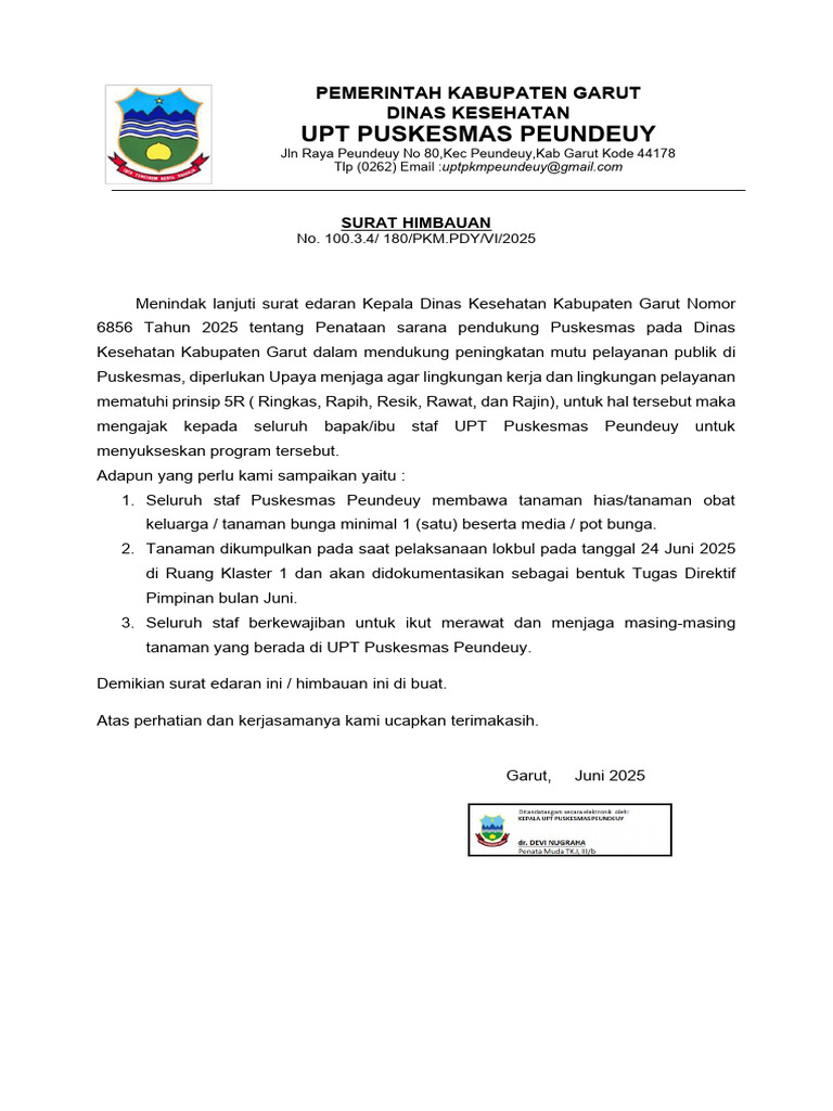 Himbauan Penataan Lingkungan Puskesmas | PDF
