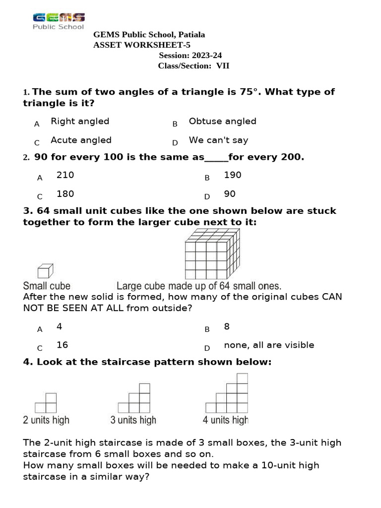 Grade 7 Asset Worksheet - 5 | PDF