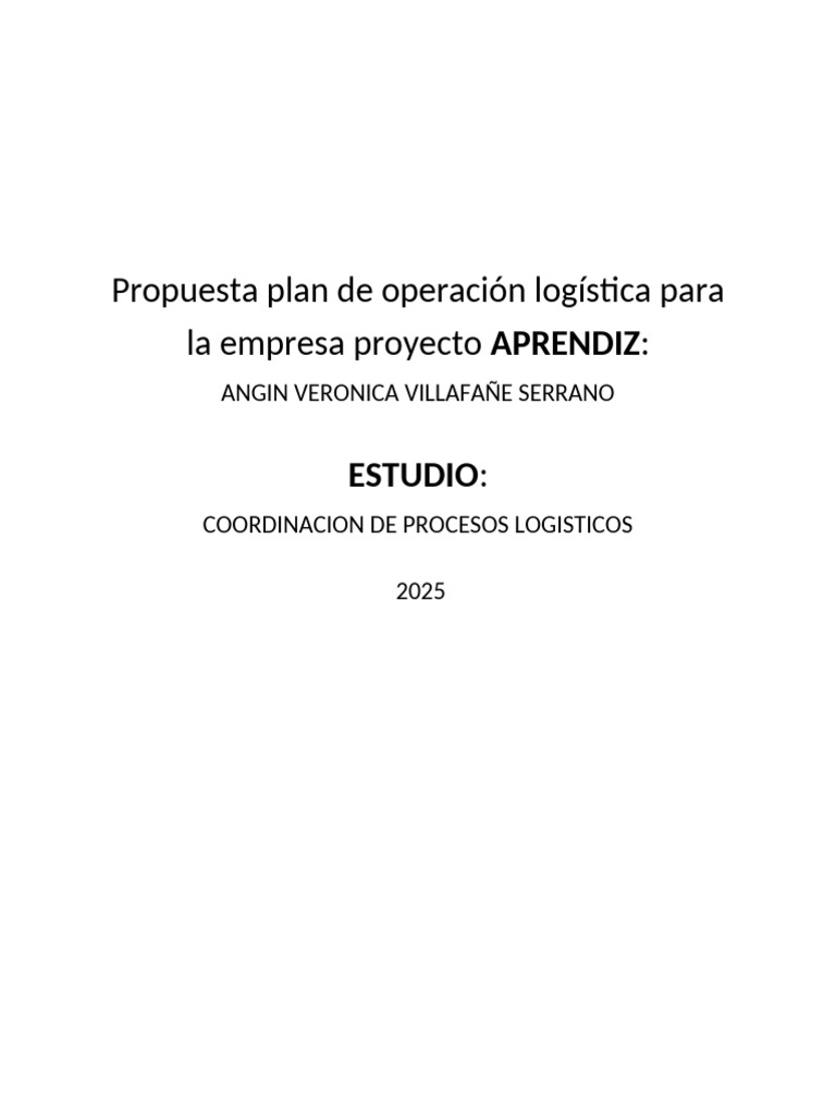 Propuesta Plan de Operacion Logistica para La Empresa | PDF | Logística ...