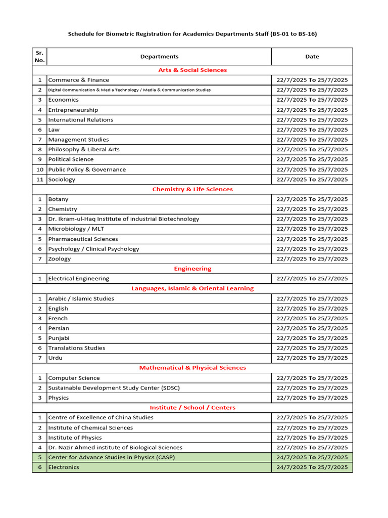 Biometric Registration Schedule 2025 | PDF | Science