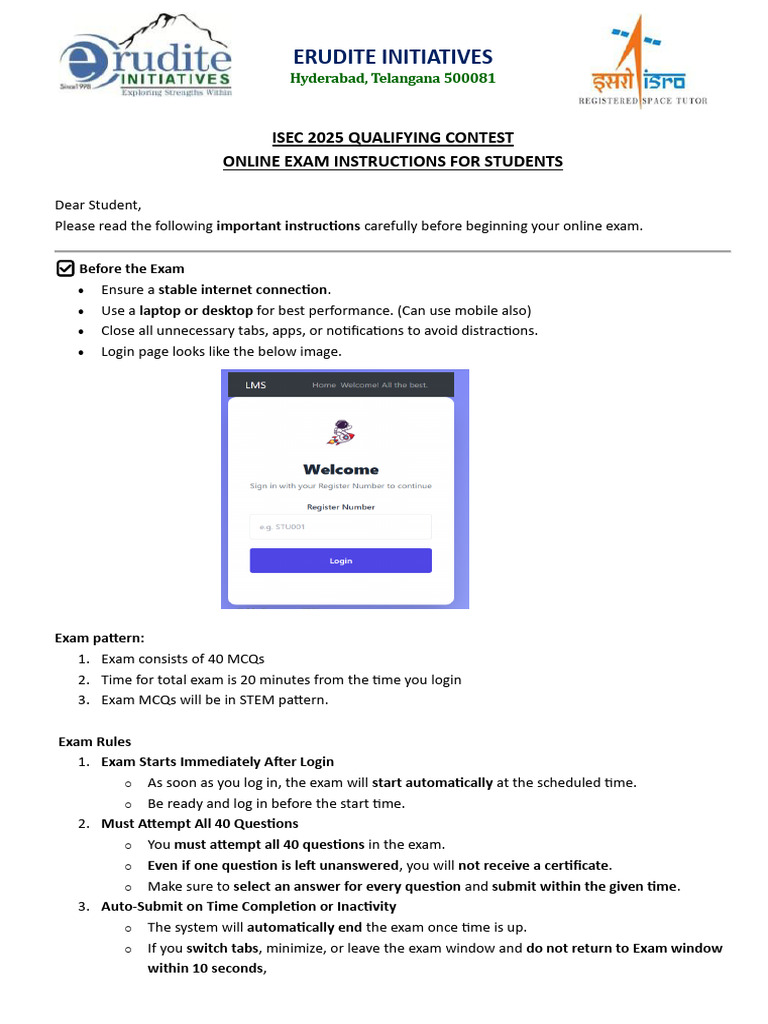 ISEC 2025 Online Exam Instructions For Students | PDF | Software