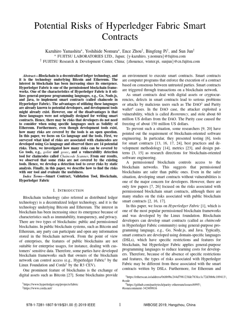 Potential Risks of Hyperledger Fabric Smart Contracts | PDF | Databases ...