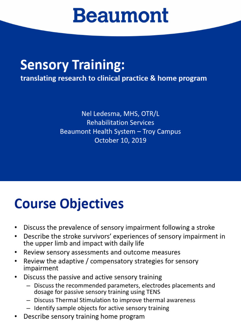 Sensory Training for Stroke Recovery | PDF | Somatosensory System ...