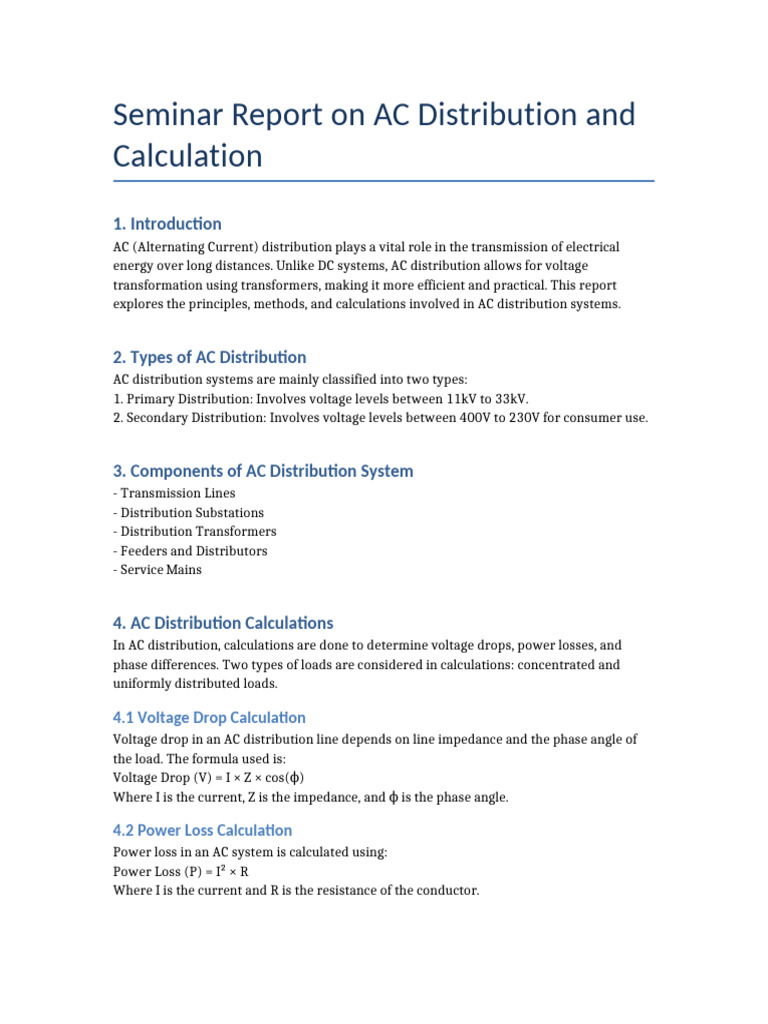AC Distribution and Calculation Report | PDF