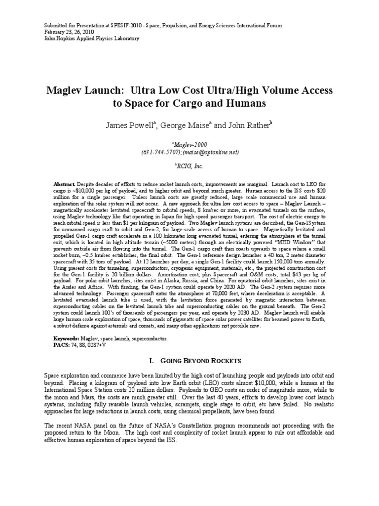 StarTram Generation 2: Low-Cost Space Access | PDF | Rocket ...