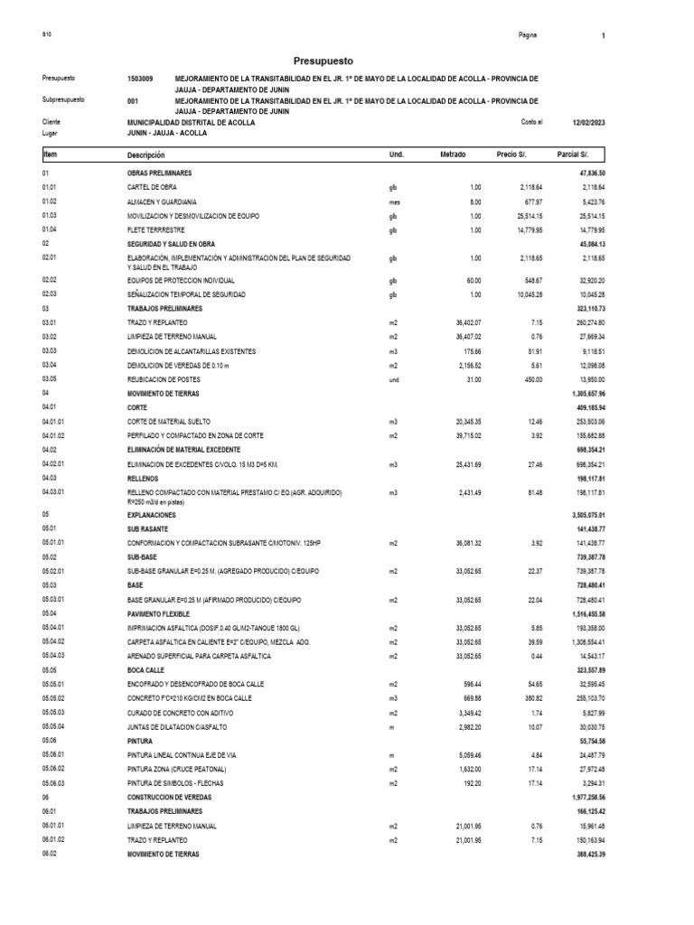 Pre Supuesto Client e A Colla | PDF | Infraestructura peatonal | Pisos