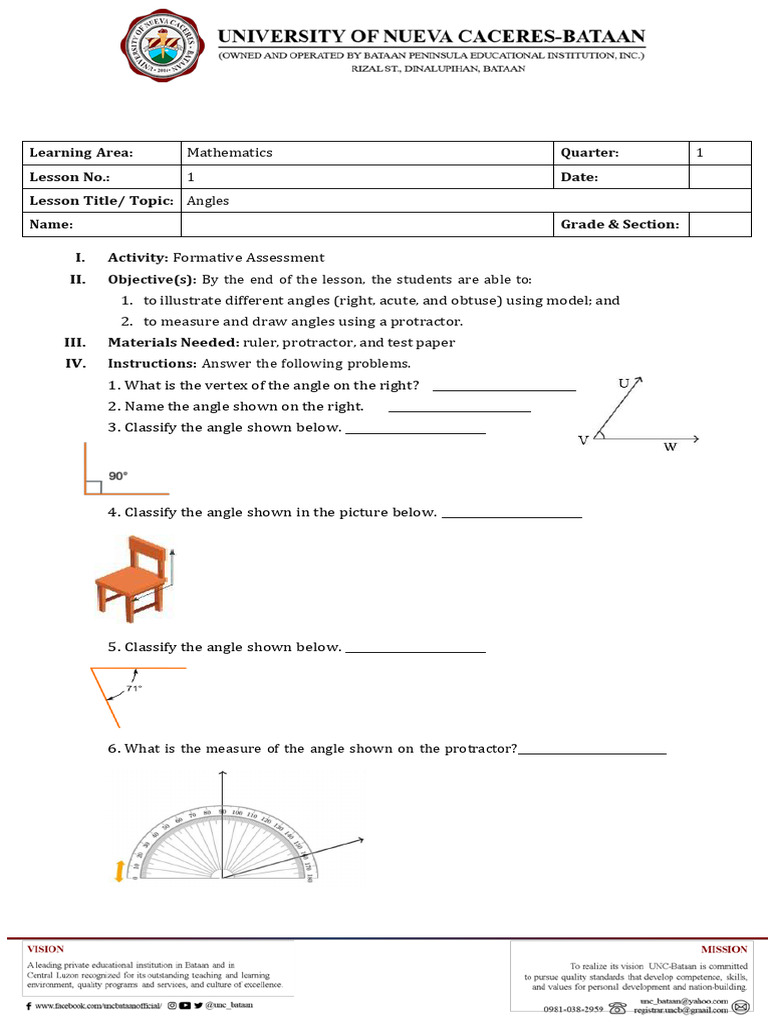 Grade 4 Angles Math Activity | PDF