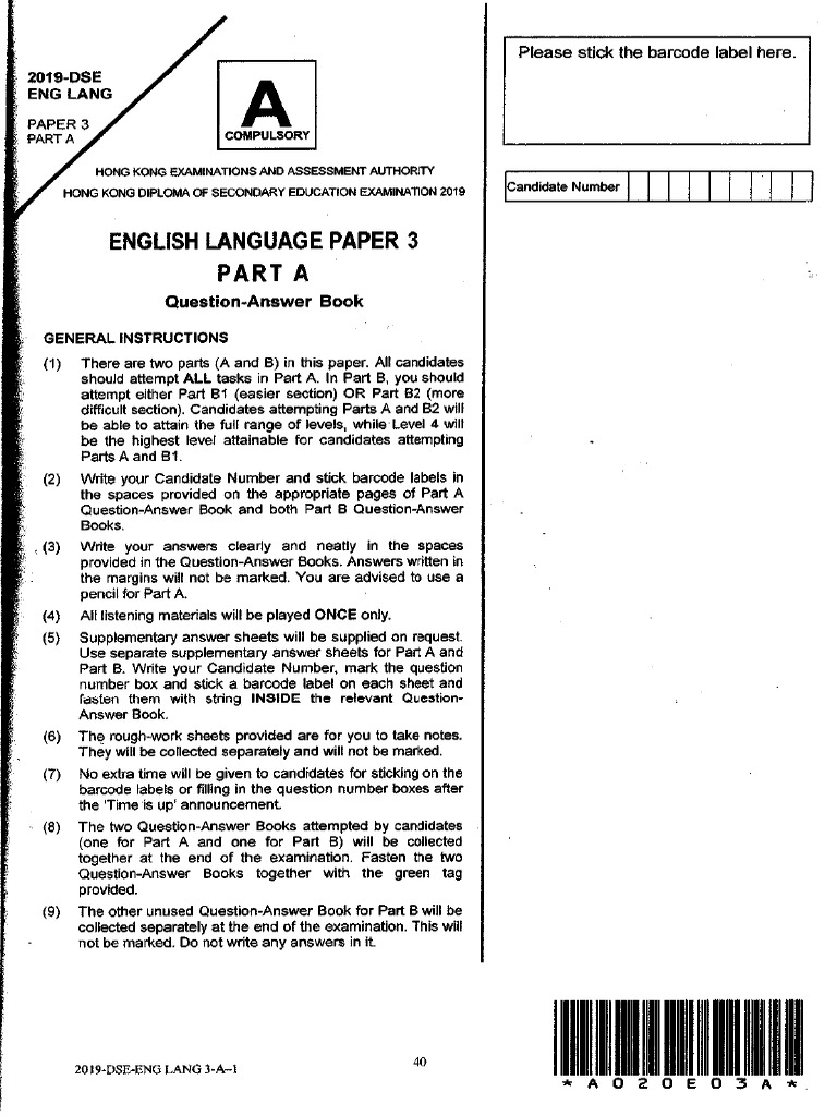 2019 Dse Eng Lang 3 A1 | PDF